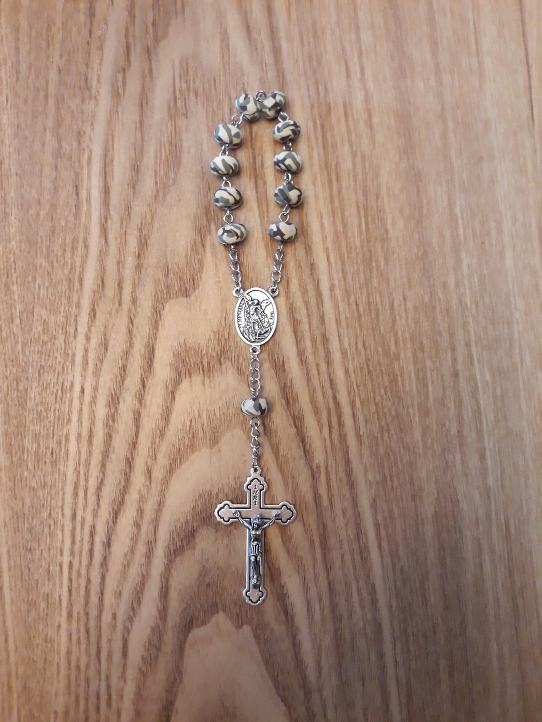 Saint Michael Pocket Rosary: Camouflage Clay Beads, Detailed Crucifix ...