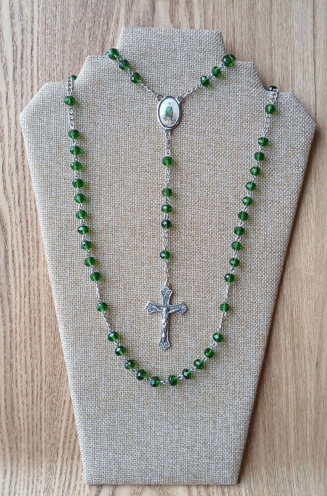 Saint Patrick Rosary With Green Diamond Cut Beads, Colored Image of ...