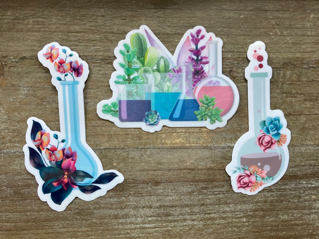 Floral Science Sticker, Erlenmeyer Flask, Chemistry Sticker, Women in ...