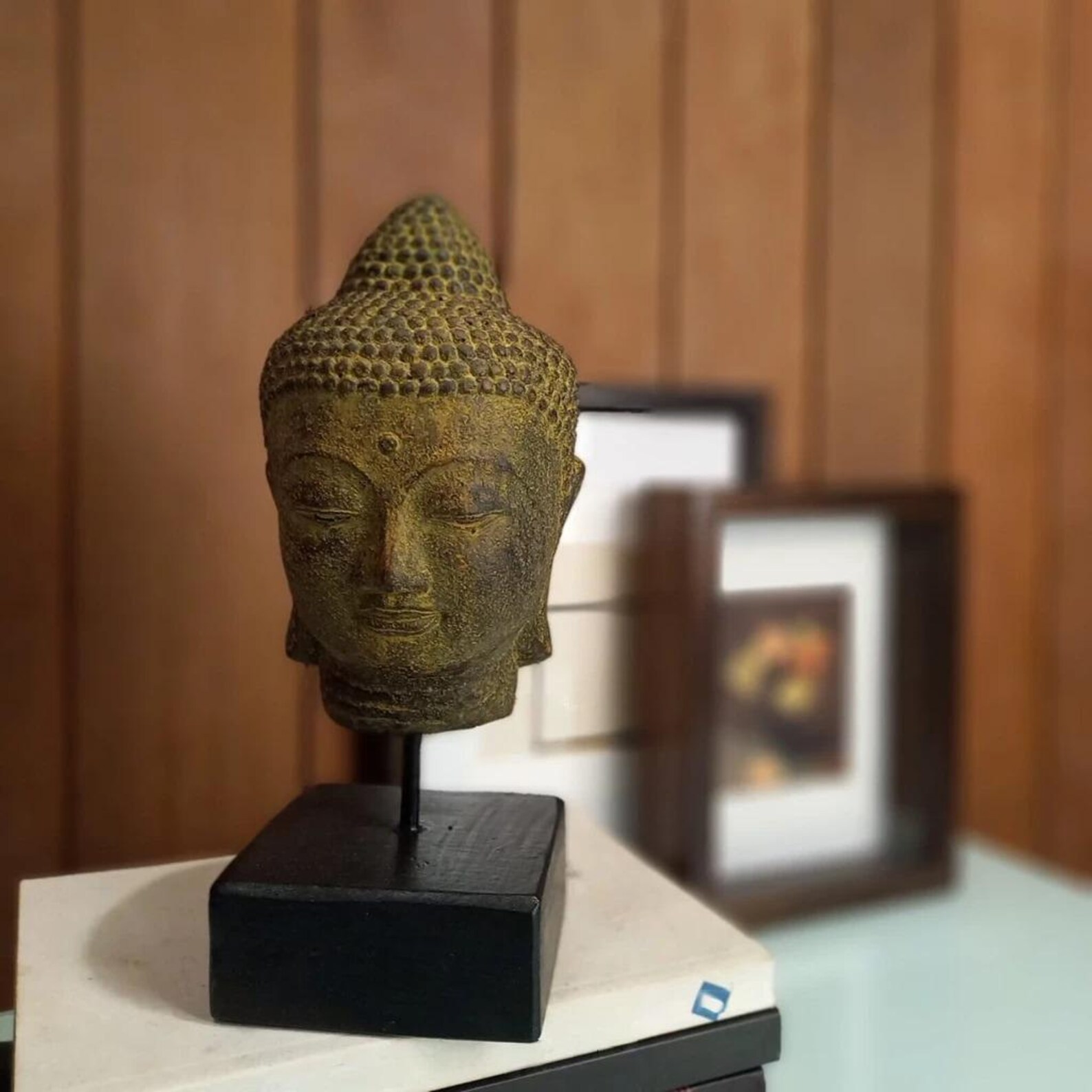 Buddha Head Stone Statue – Antique Gray Finish – Medium Zen Decor on ...