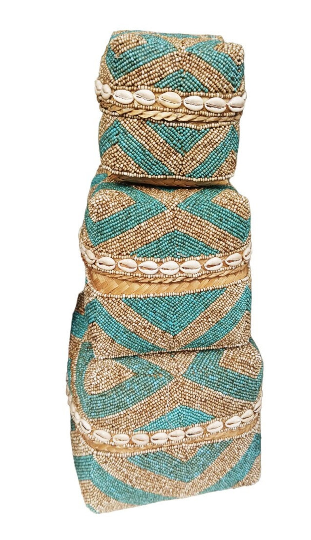 SET OF 3 Balinese Stacking Boxes. Decorative Box With Beads and Shells ...