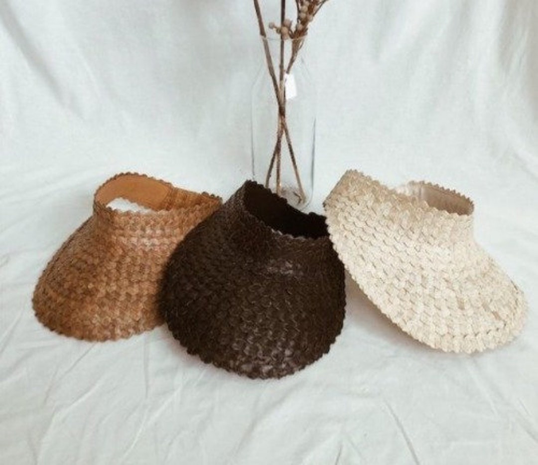 Cap Visor Palm Leaf Sun Hat Straw Hat Crownless Hat - Etsy