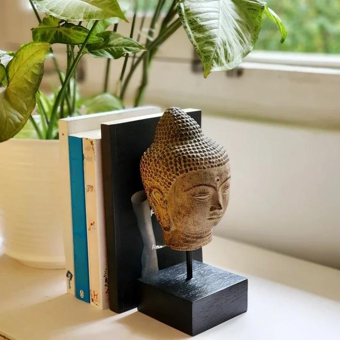 Buddha Head Stone Statue – Antique Gray Finish – Medium Zen Decor on ...