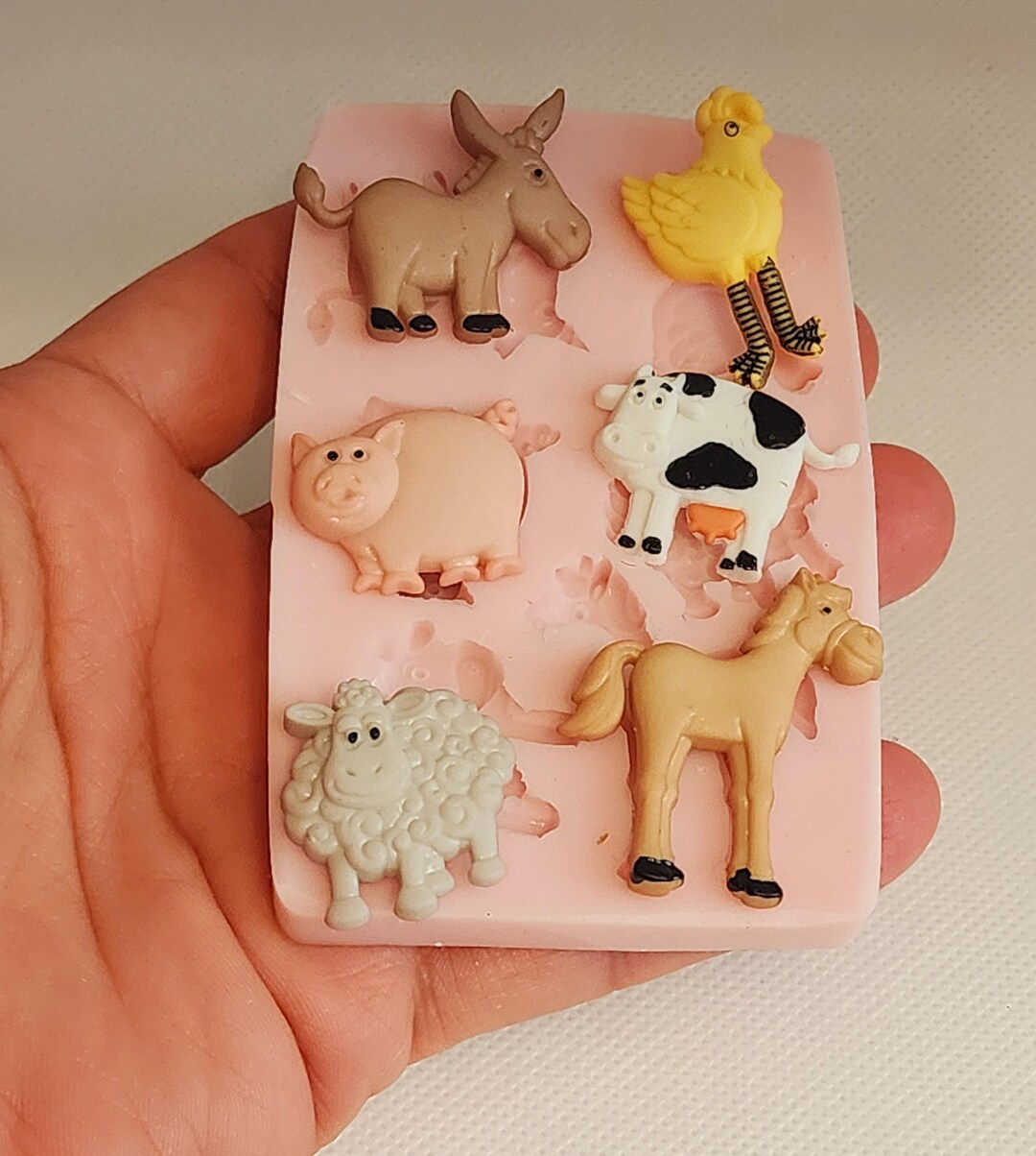 Farm Animals Garden Silicon Mold, Cow, Donkey, Sheep, Horse, Pig, Chick/ Gumpaste, Chocolate ...