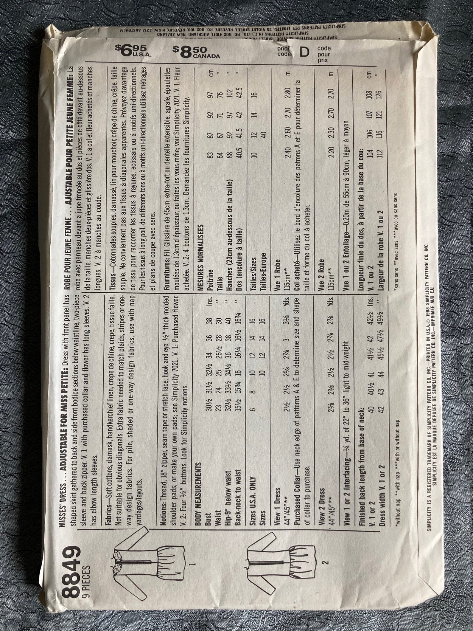 Vintage UNCUT 1980s Simplicity Pattern 8849 Size 8. Misses - Etsy