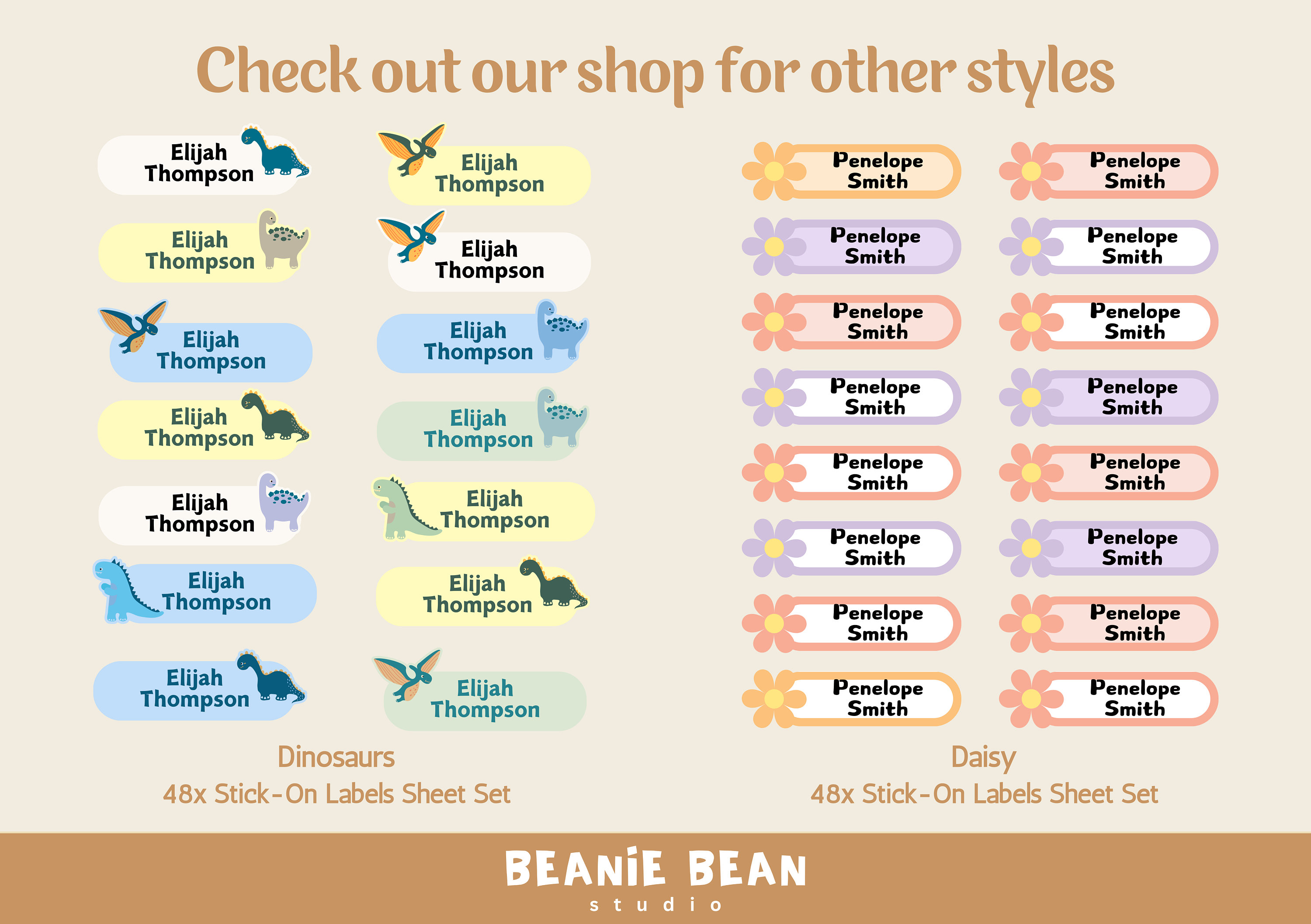 Personalised Name Labels 56x Cute Modern Aesthetic Custom Kids Name ...