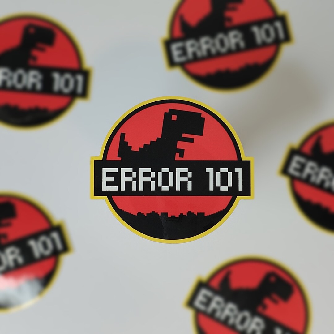 Pixelated T-rex Error 101 Jurassic Park Parody Glossy Sticker or Fridge ...
