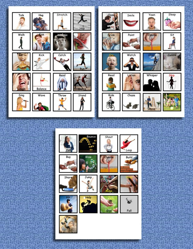 Pec Cards Action Words Verbs ASD Autism Laminated You Cut Them Out 50 ...