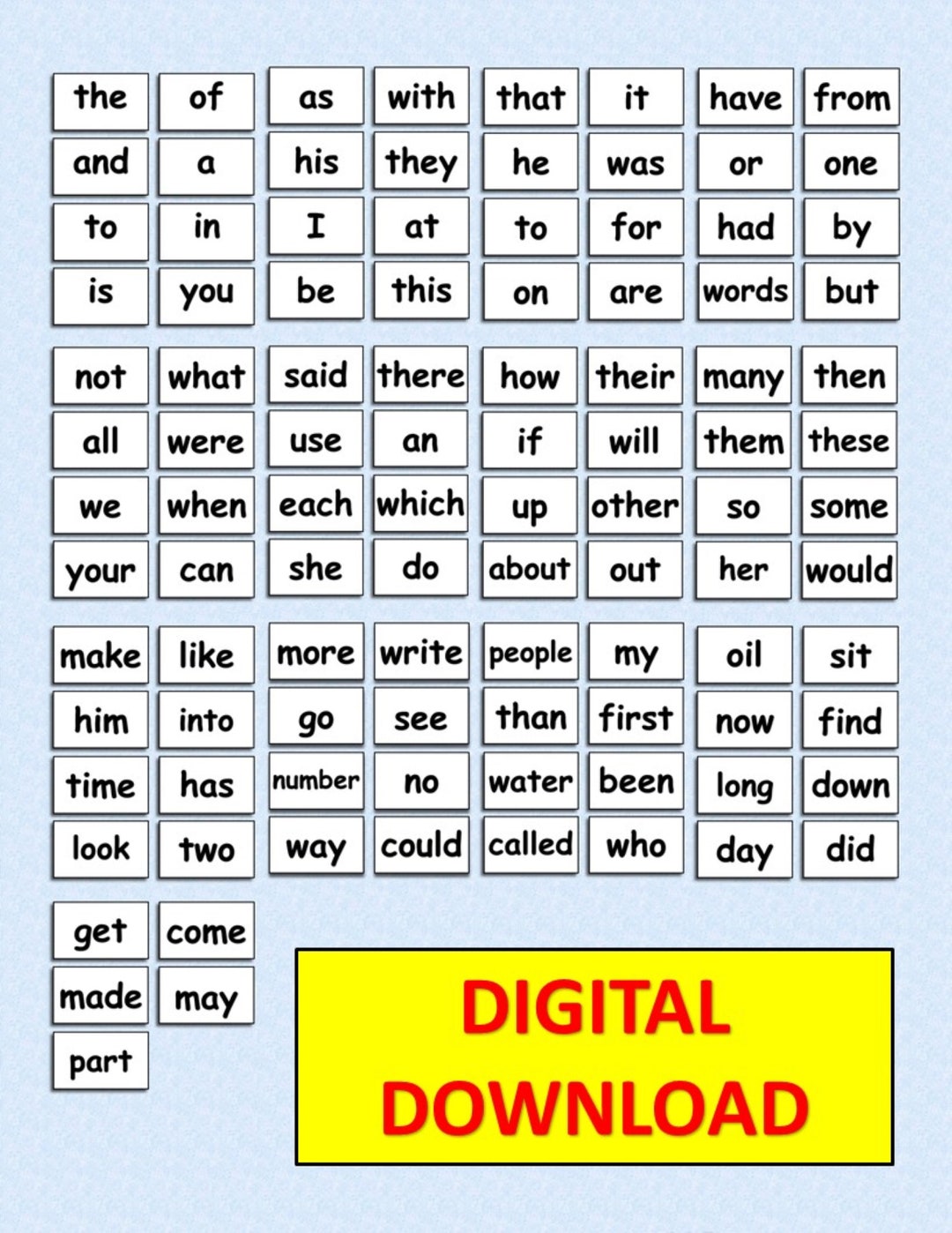 DIGITAL DOWNLOAD Fry First Hundred Sight Words Simple Phrases Flash ...