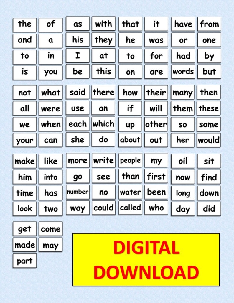 Fry First Hundred Sight Words DIGITAL DOWNLOAD Simple Phrases Flash ...