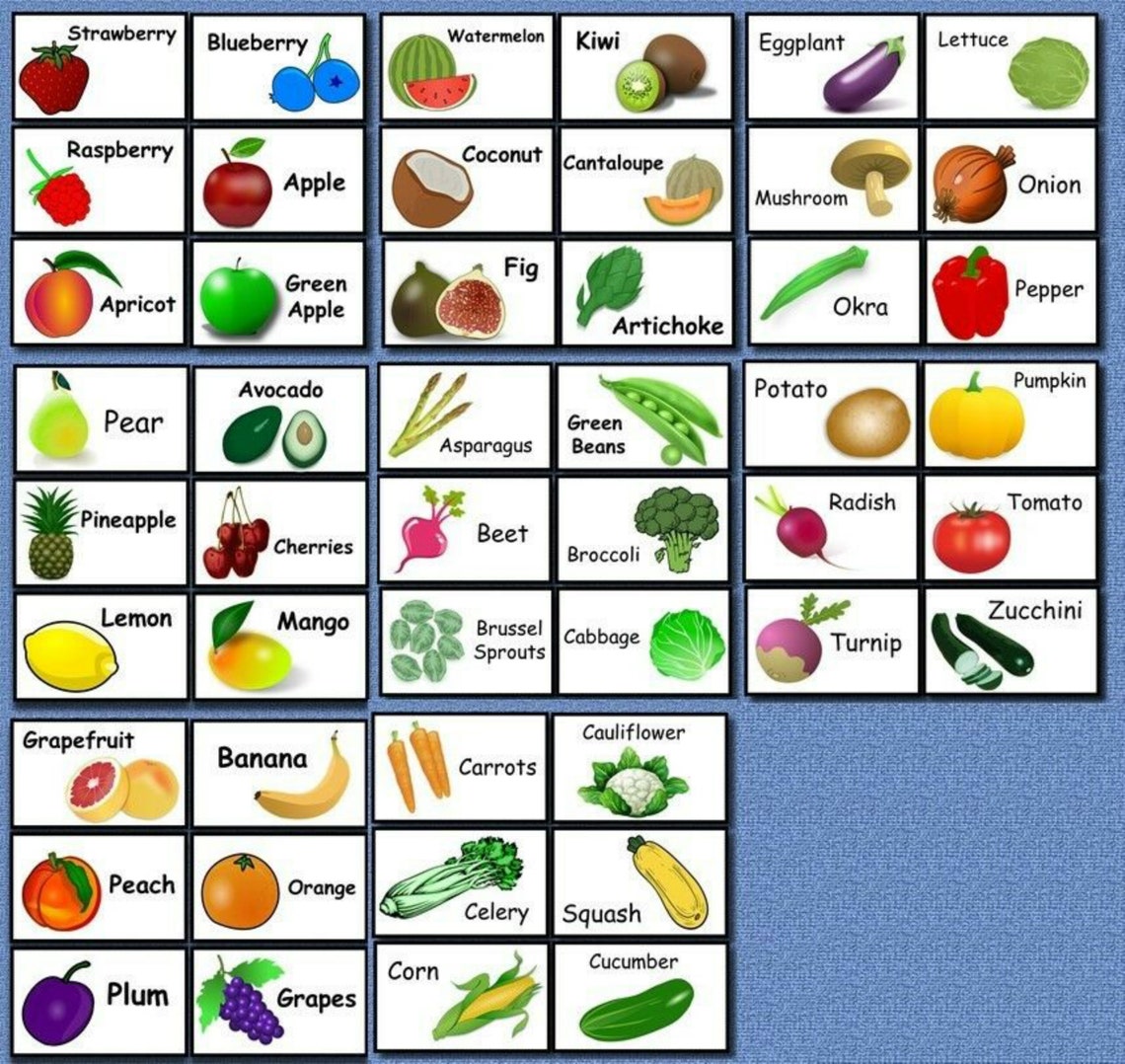 DIGITAL DOWNLOAD 46 Fruits & Vegetables, Flash Cards Preschool ...
