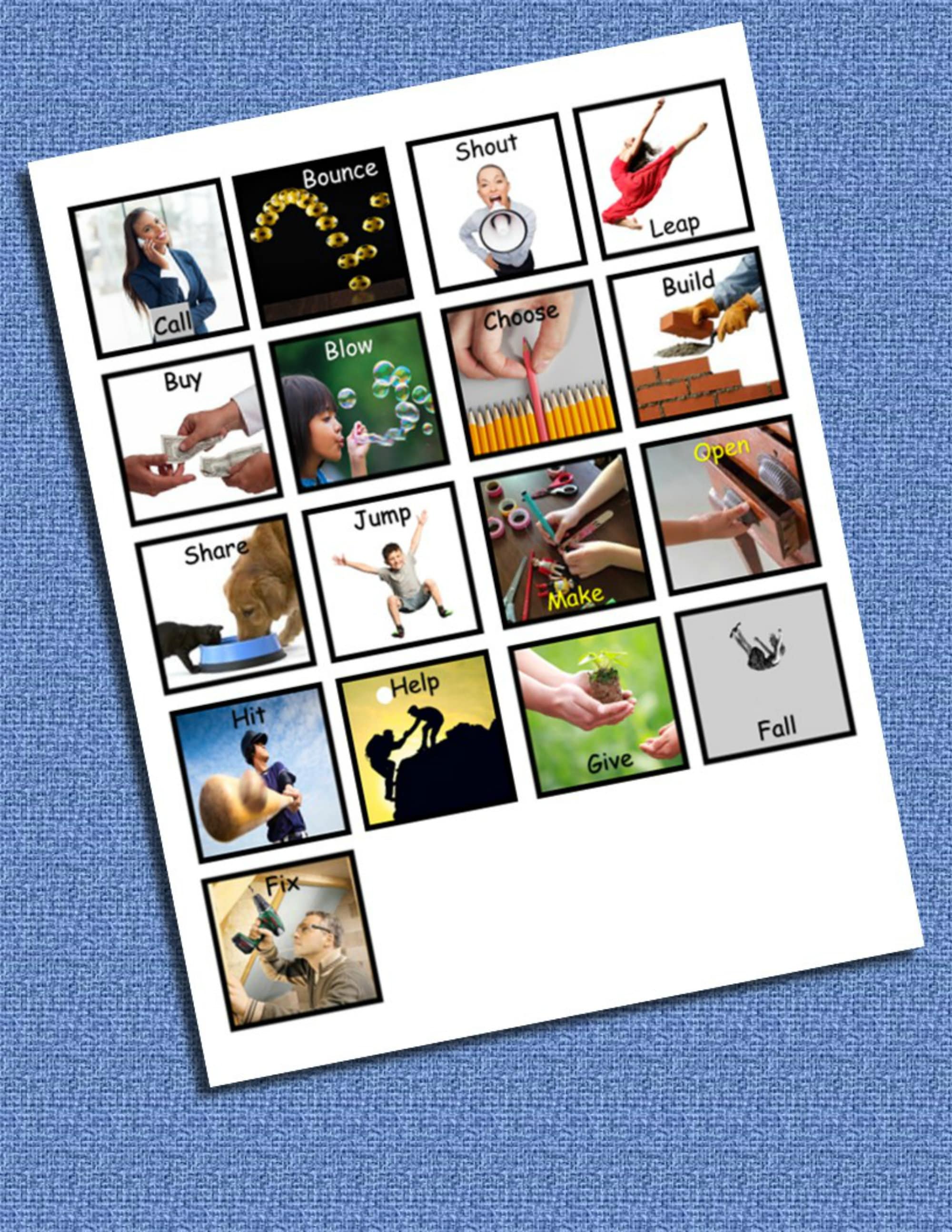 Pec Cards Action Words Verbs ASD Autism Laminated You Cut Them Out 50 ...