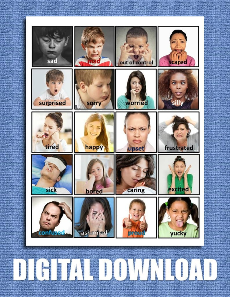 Pec 20 Emotions Cards Feelings Autism Learning Activity Real Photo Pics ...