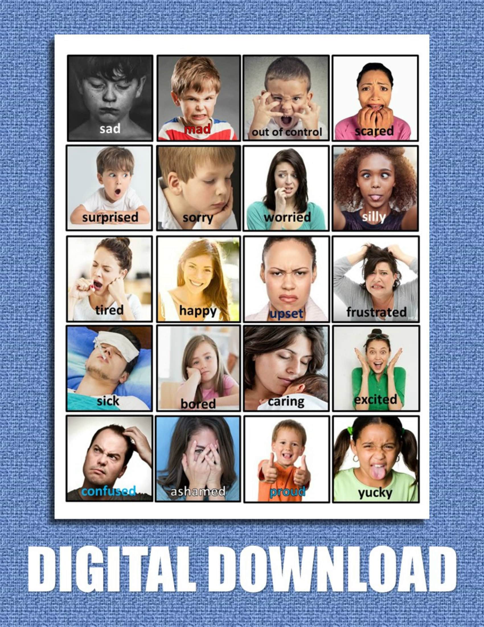 PECS Cards 20 Emotions Feelings Autism Learning Activity Real | Etsy