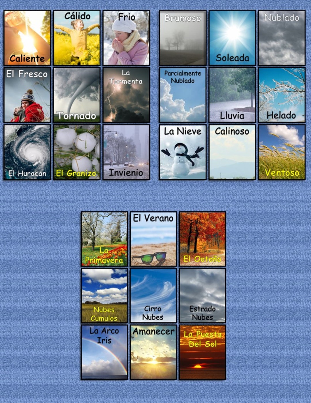 Weather Flashcards in Spanish - Etsy