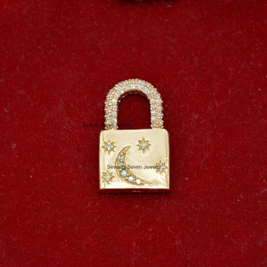 9K Solid Gold Pave Diamond Padlock, 9k Gold Jewelry, 9K Gold Padlock ...