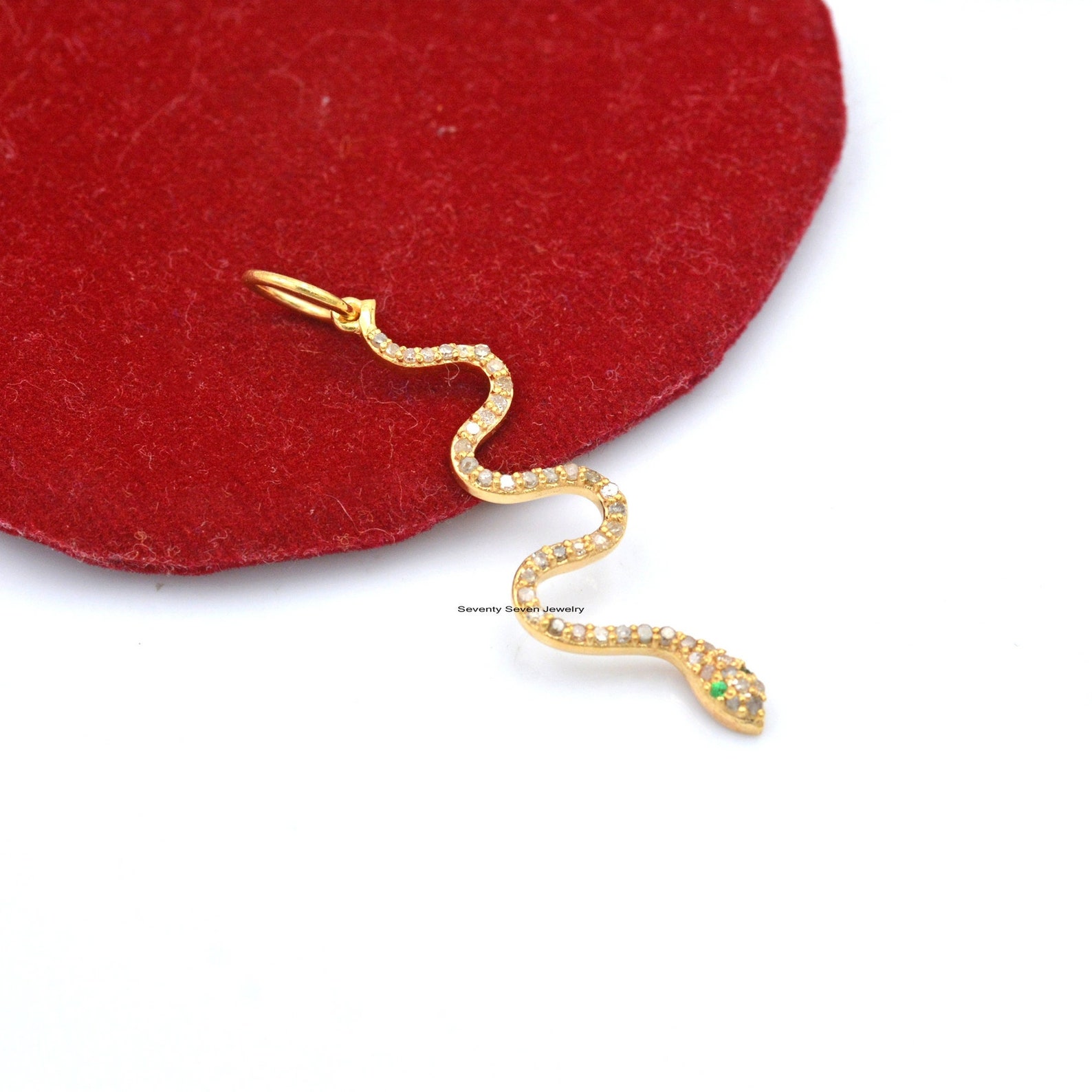 14K Gold Diamond Snake Pendant 14K Pave Snake Charm Pendant - Etsy