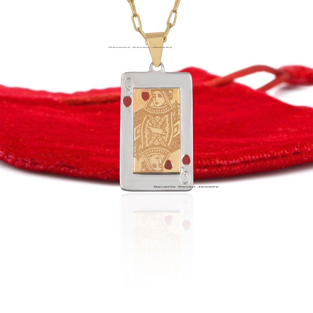 Queen Play Cards Pendant, Silver Play Card Pendant, Engraved Card ...