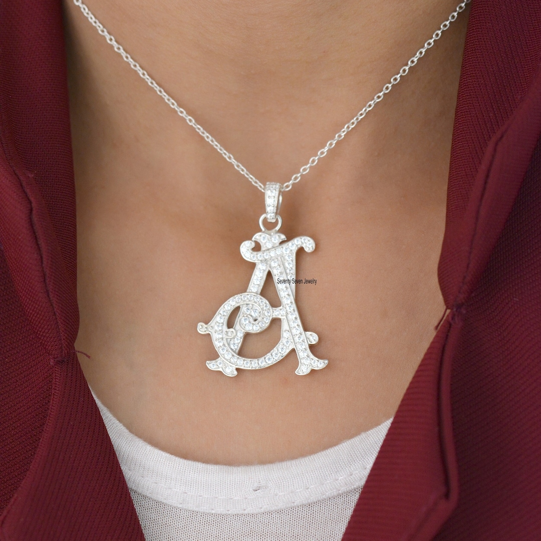 Pave Diamond AB-BA Letter Monogram: Sterling Silver Initial Pendant - Etsy