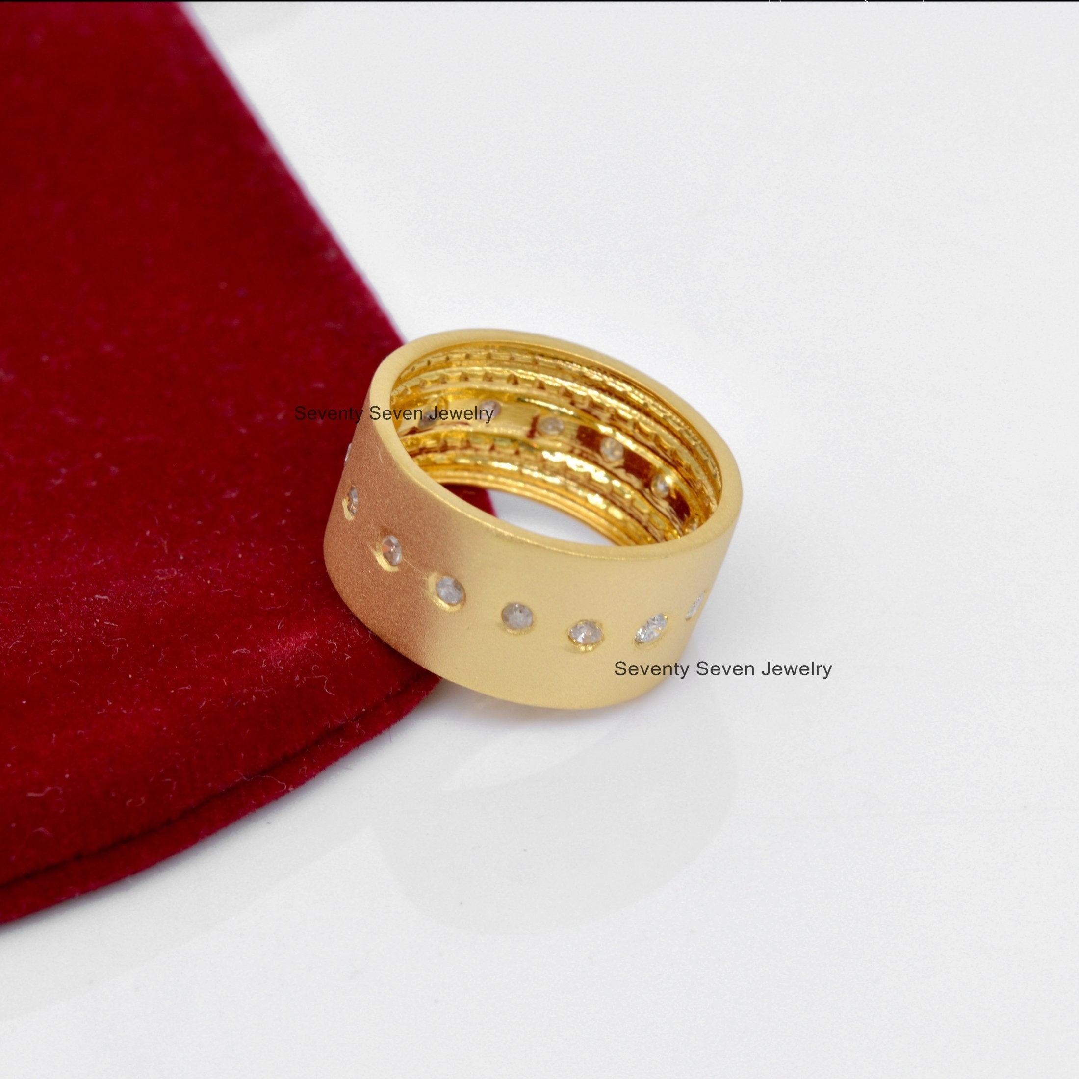 14K Gold Diamond Cigar Band, Solid Gold Cigar Ring, Thump Band Ring ...