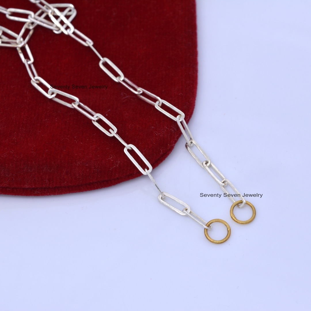 925 Silver Paperclip Chain & Yellow Jumping, Rectangle Link Chain ...