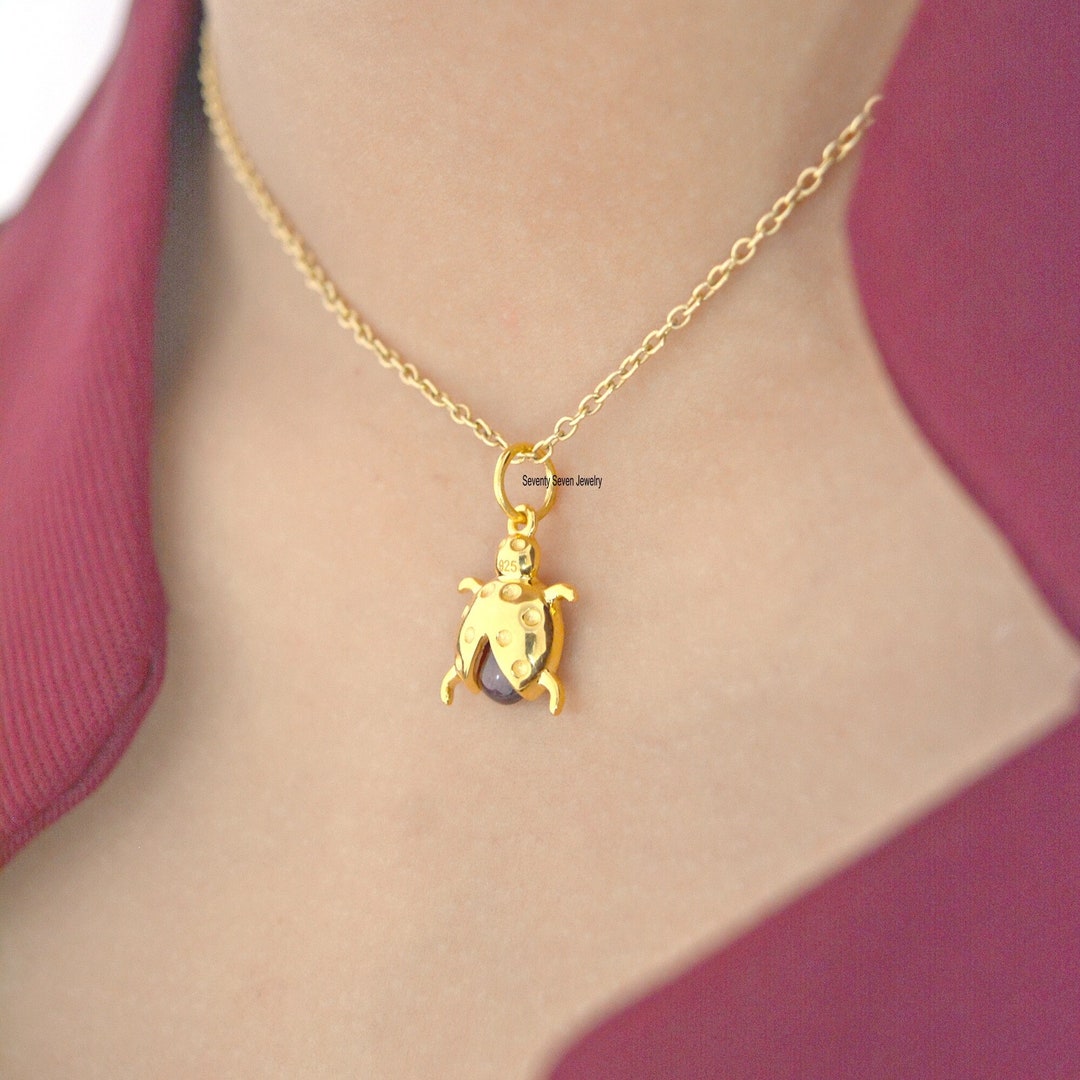 925 Silver Ladybug Pendant, Garnet Ladybug Charm, Good Luck Ladybug ...
