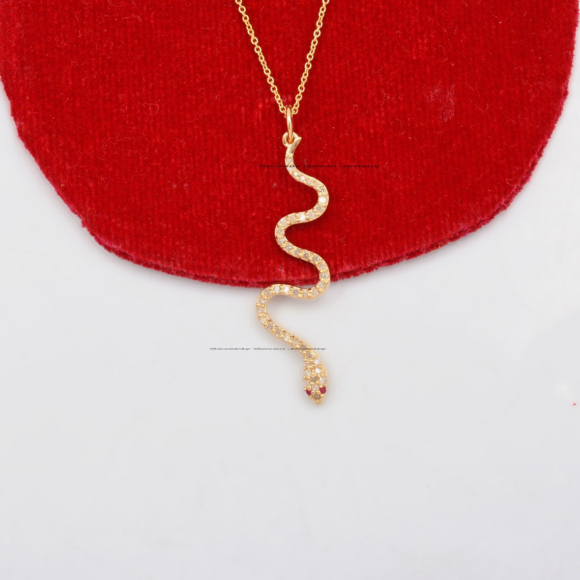 14K Gold Diamond Snake Pendant 14K Pave Snake Charm Pendant - Etsy