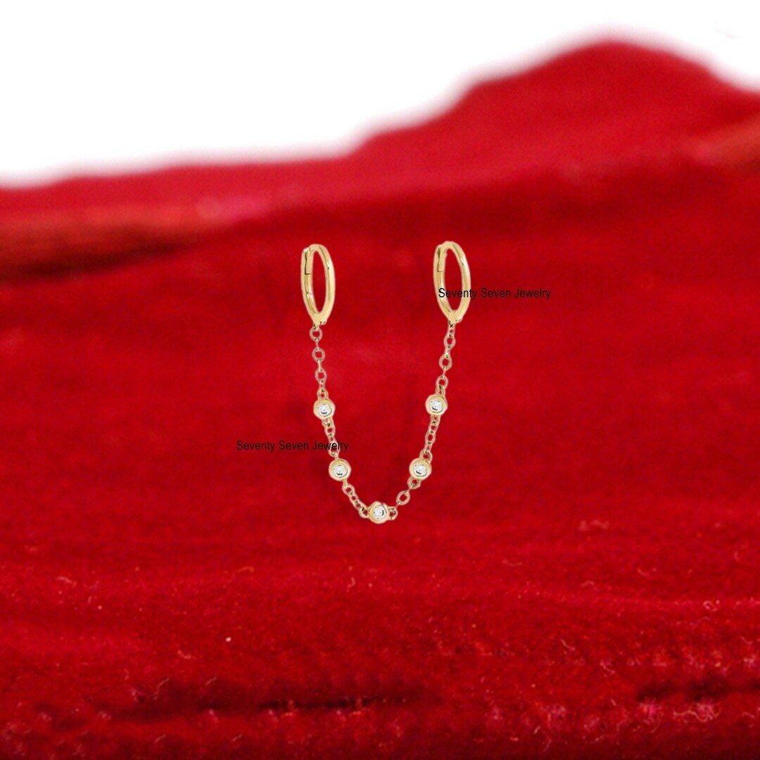 14K Gold by the Yard Huggie, Moissanite Chain Hoops, 9K Drop Chain ...