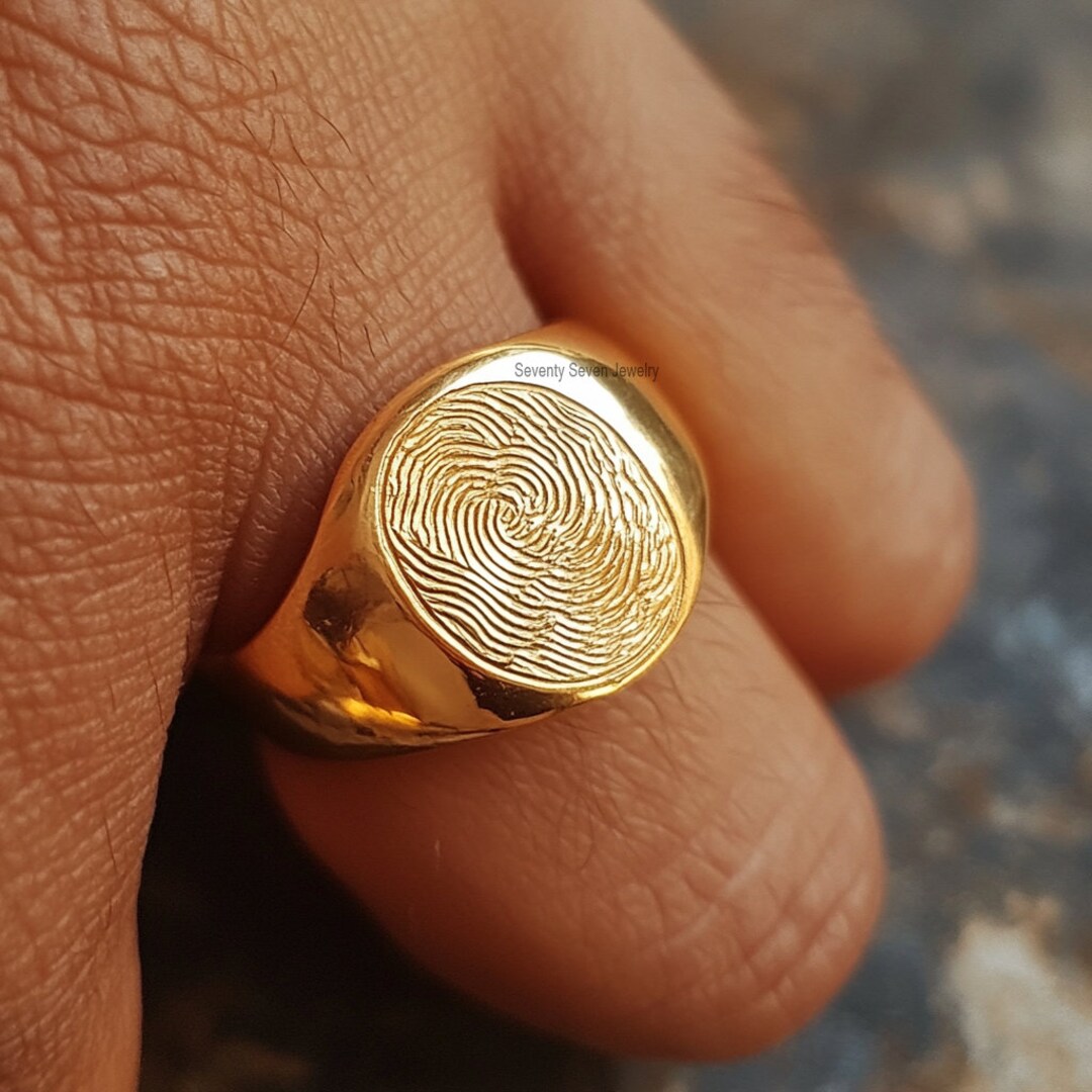 14K Gold Plated Fingerprint Ring, Custom Fingerprint Ring, Fingerprint ...