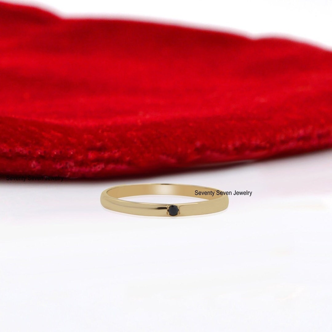 14K Gold Black Diamond Band Ring 14K Stackable Black Diamond - Etsy