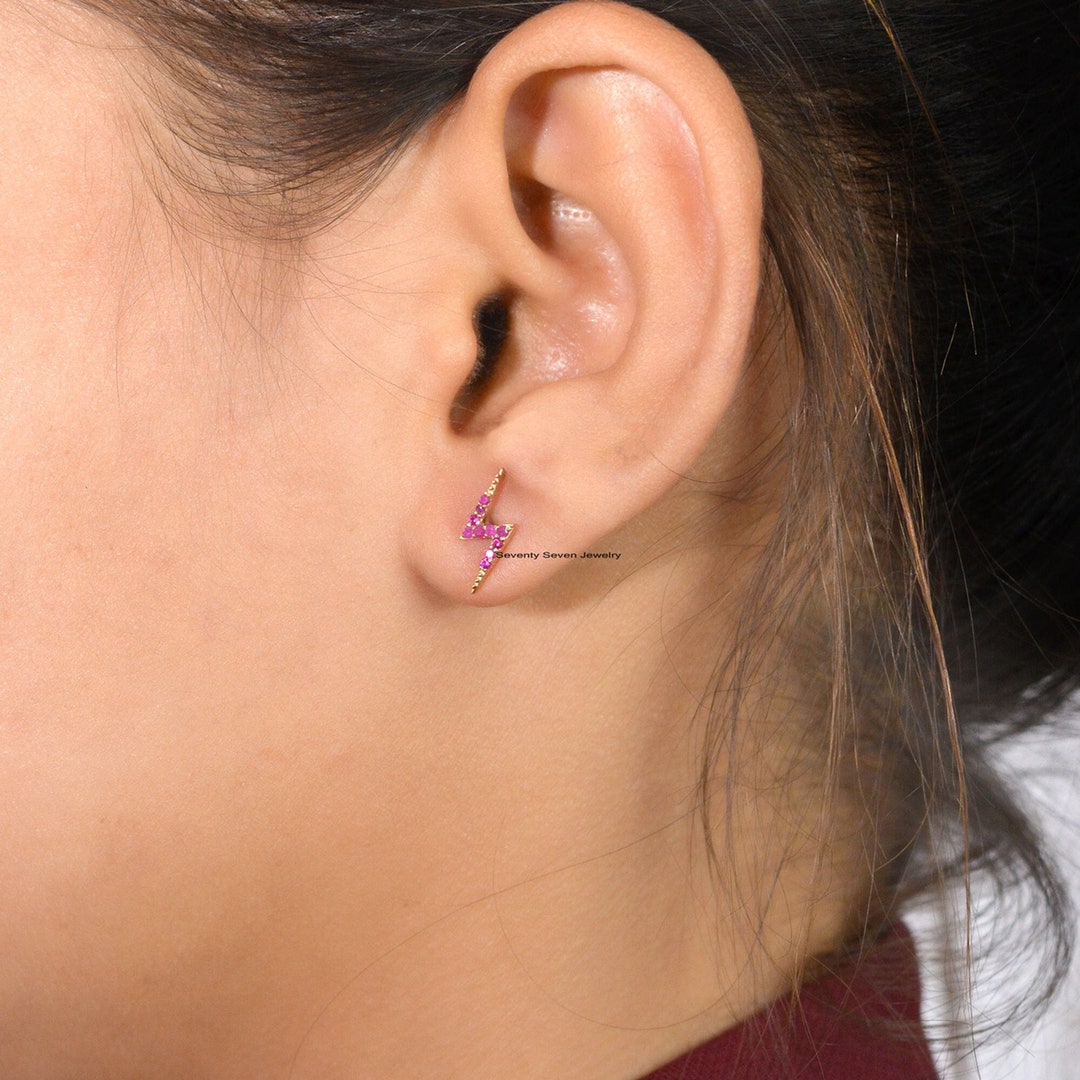 Thunder Bolt Diamond Studs, Bolt Diamond Studs, Genuine Diamond Zig-zag ...