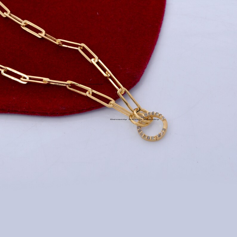 14k Gold Diamond Charm Enhancer: Yellow Gold Paperclip Necklace - Etsy