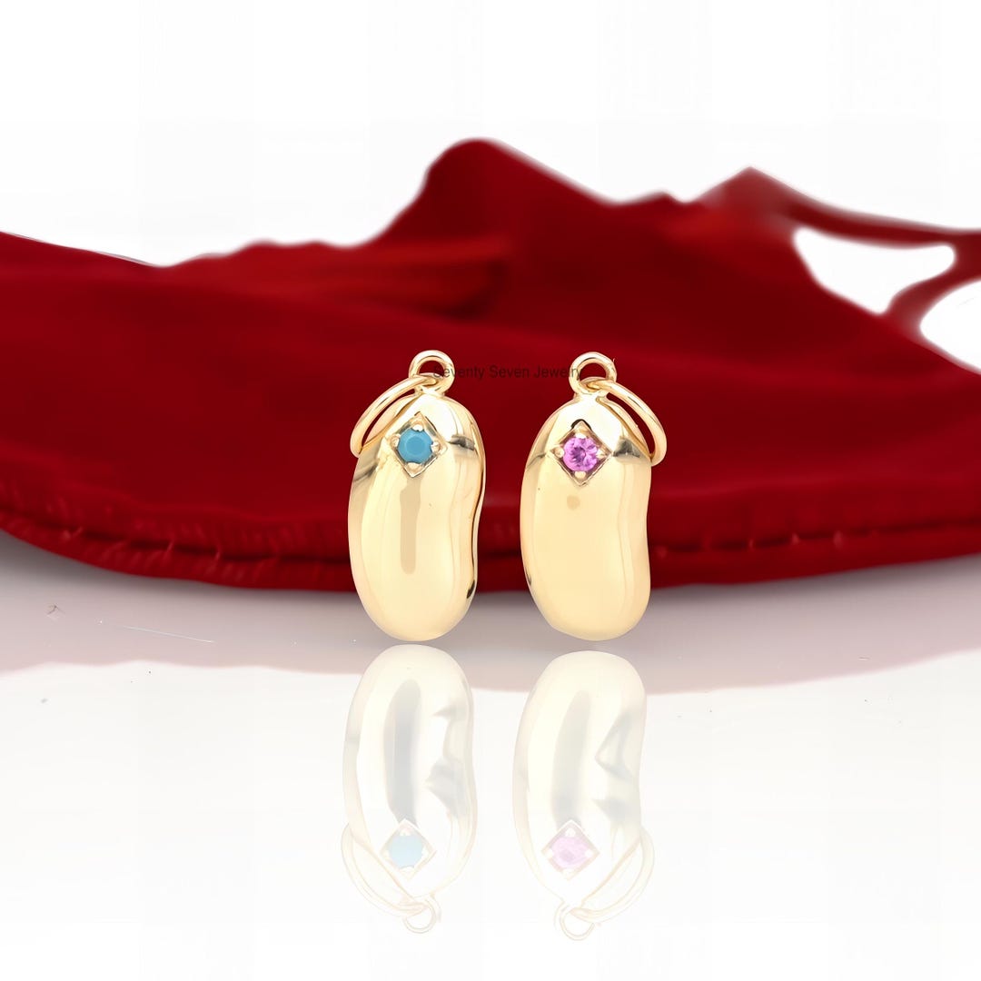 14K Gold Kidney Bean Charm With Blue Topaz - Etsy
