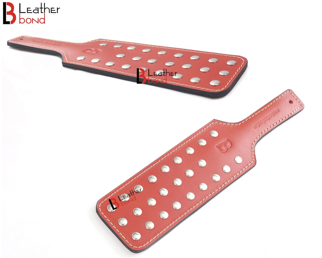 Real Cowhide Saddle Leather BDSM Paddle Slapper Steel Studded Medium ...