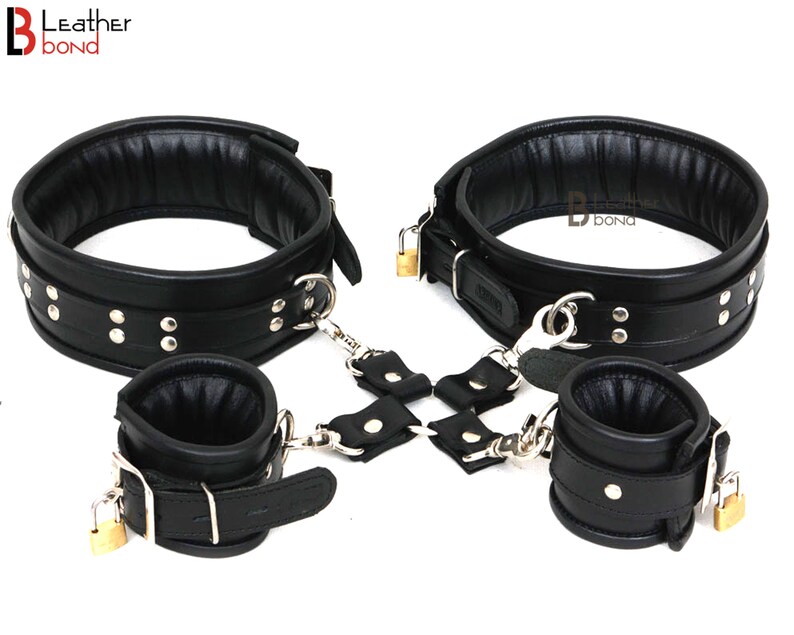 Real Cowhide Leather Wrist And Thigh Cuffs Set Restraint Bondage Etsy