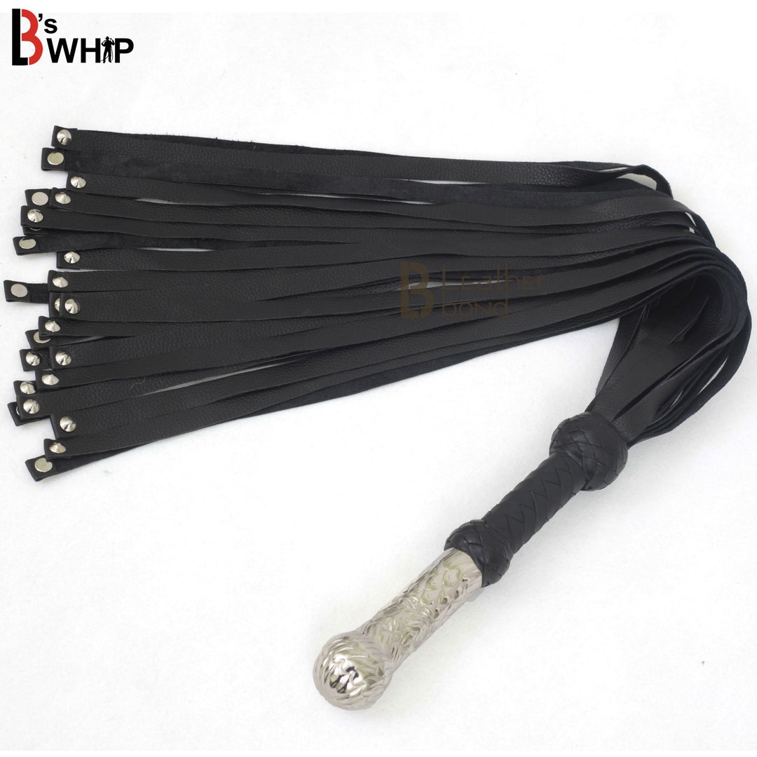 Real Genuine Cow Hide Leather Flogger 25 Falls Black Heavy & Steel ...