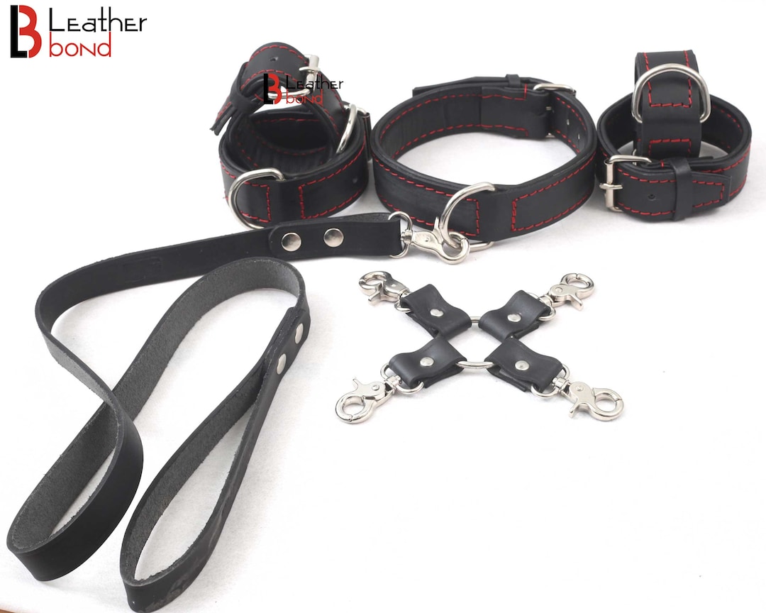 Play Set Real Cow Leather Wrist, Ankle & Neck Collar Restraint Bondage ...