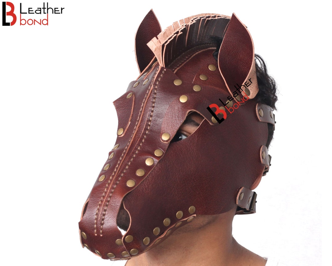 Echtes Rindsleder Pferd Maske Kapuze Kostüm Reenactment Zahnräder ...