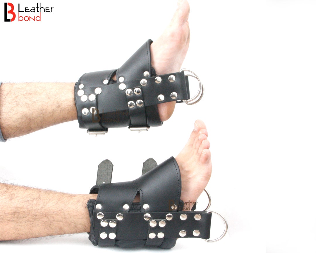 Real Strong Leather Ankle Boot Cuffs , Suspension Restraint Bondage Set ...