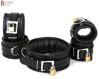 Real Cow Leather Wrist Ankle Cuffs & Neck Set Restraint | Etsy