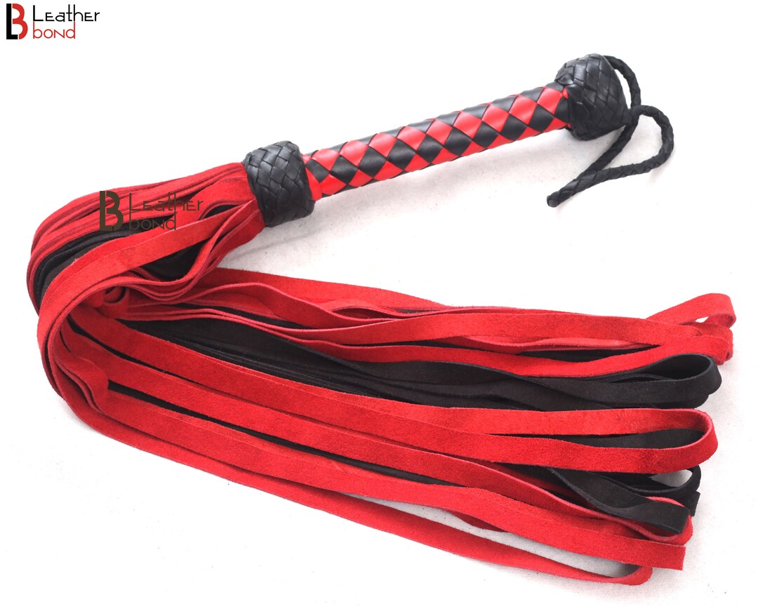 Real Genuine Cow Hide Suede Leather Flogger 50 Falls Red & Black Heavy ...