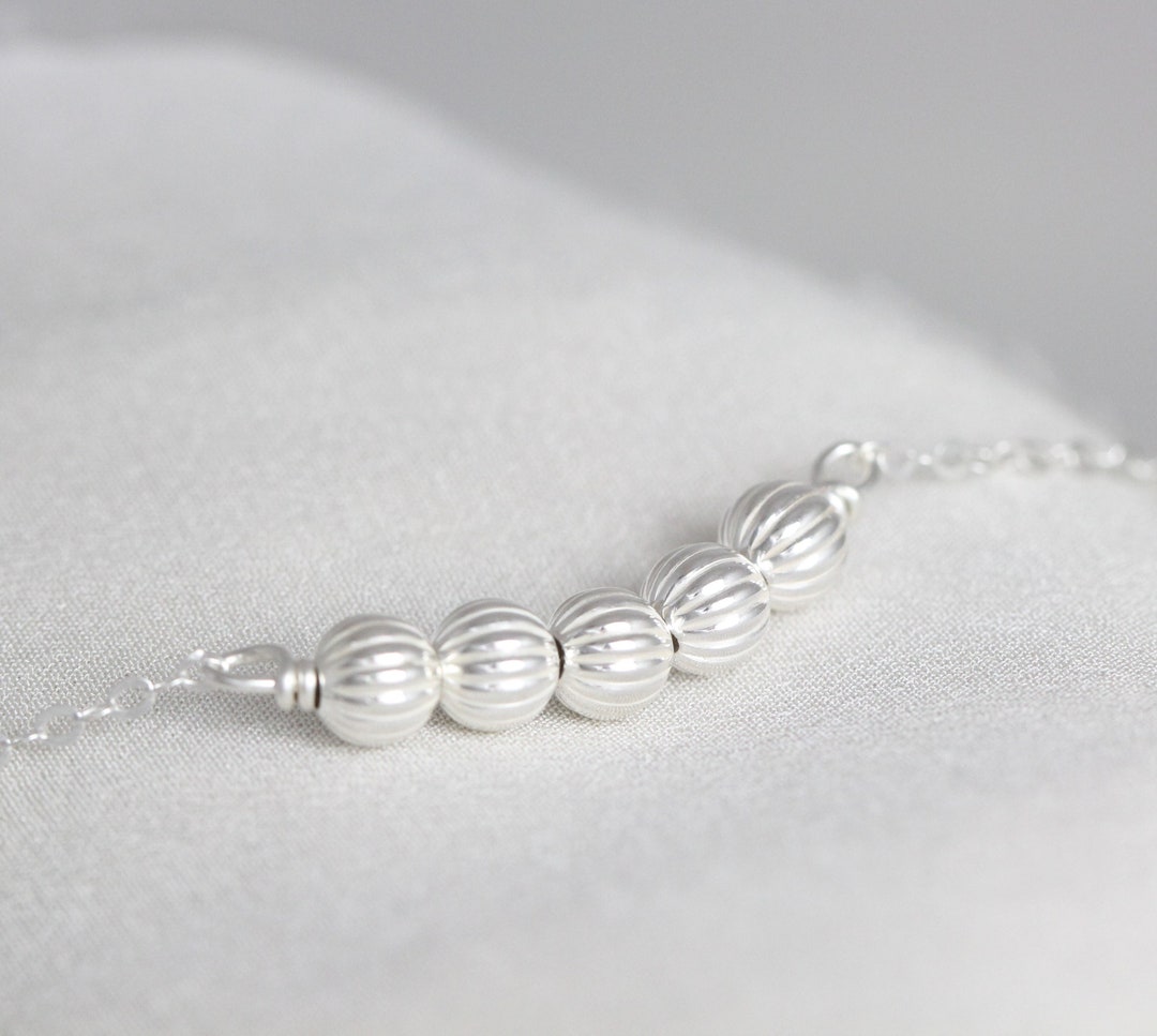 50th Birthday Present, Dainty Sterling Silver Bracelet, 5 Beads for 5 ...
