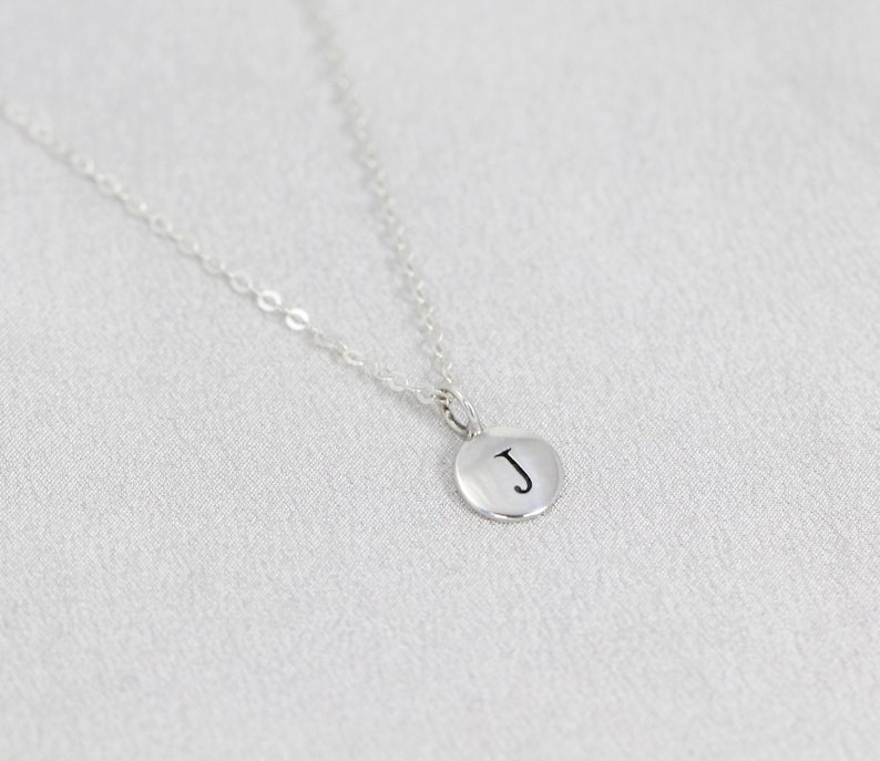 Dainty Initial Necklace Sterling Silver Round Disc With - Etsy