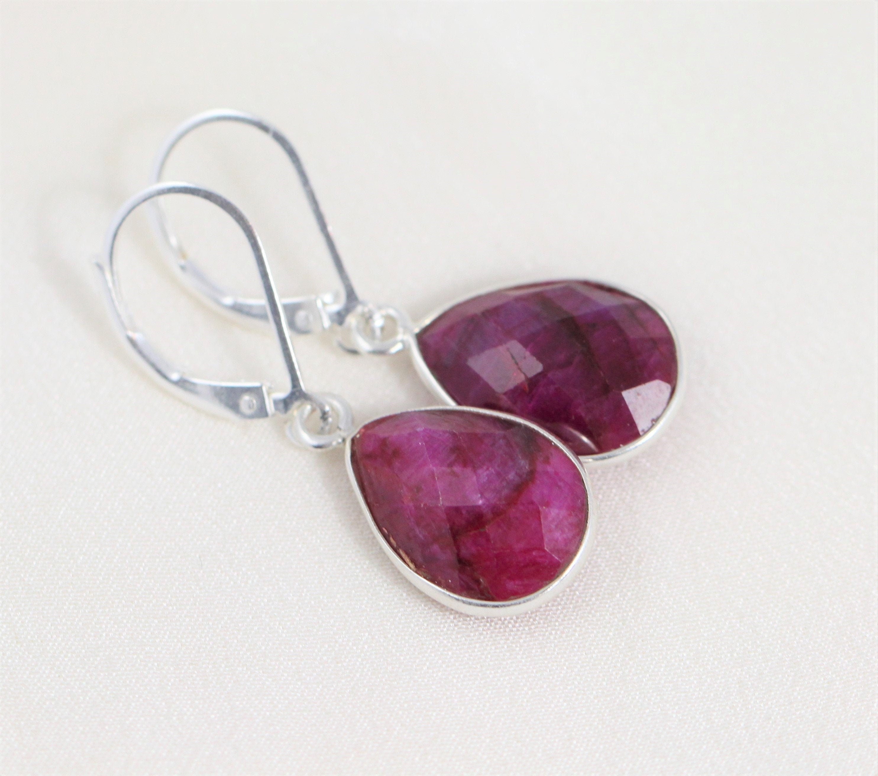 Sterling Silver Ruby Earrings July Birthstone Jewelry - Etsy