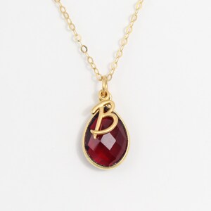 Garnet Necklace With Initial in Gold, Raw Gemstone Jewelry, Garnet ...