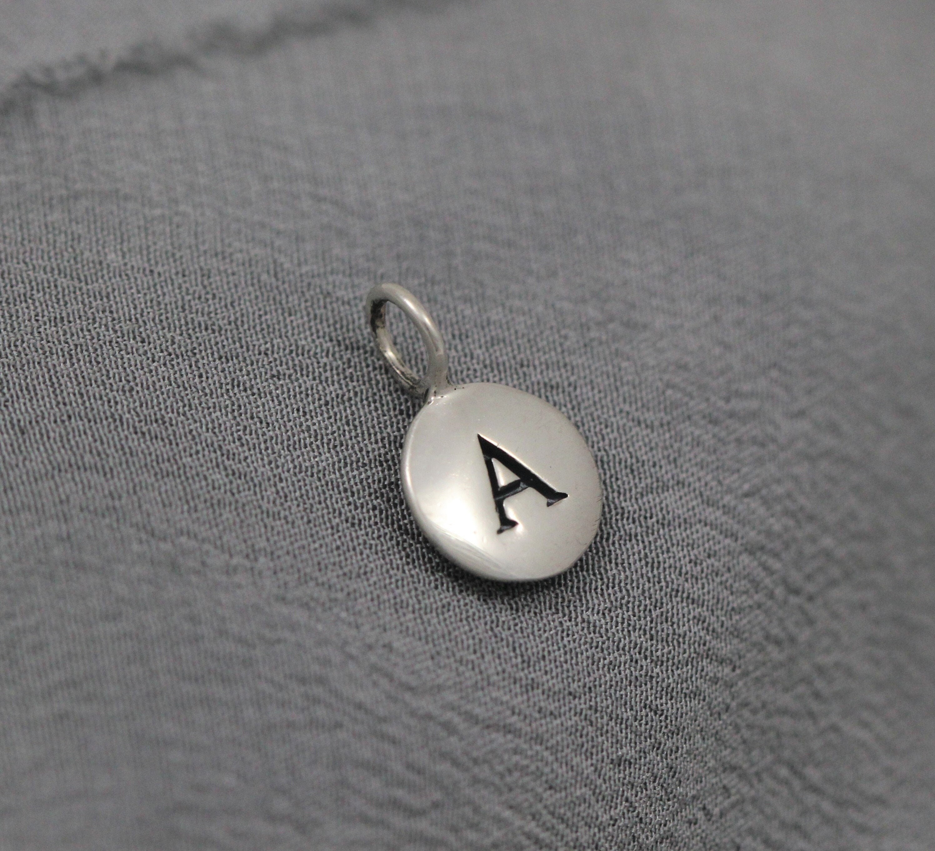 Sterling Silver Round Initial Charm Engraved Disc Shiny - Etsy