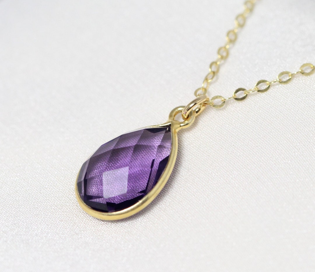 Amethyst Necklace, Gold Gemstone Jewelry, February Birthstone Necklace ...