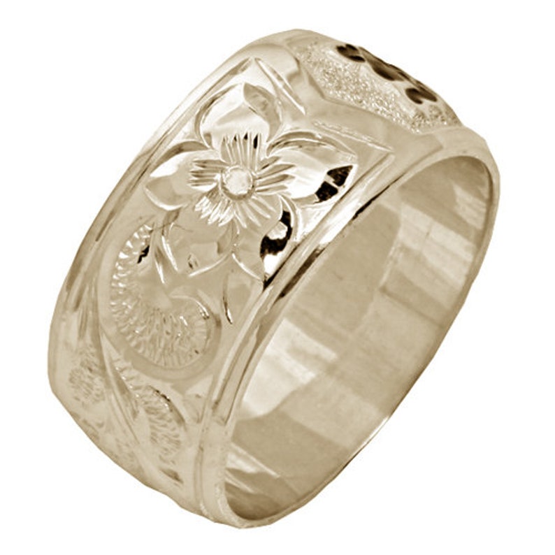Personalized 14K Yellow Gold Hawaiian Heirloom Ring With Black Enamel ...