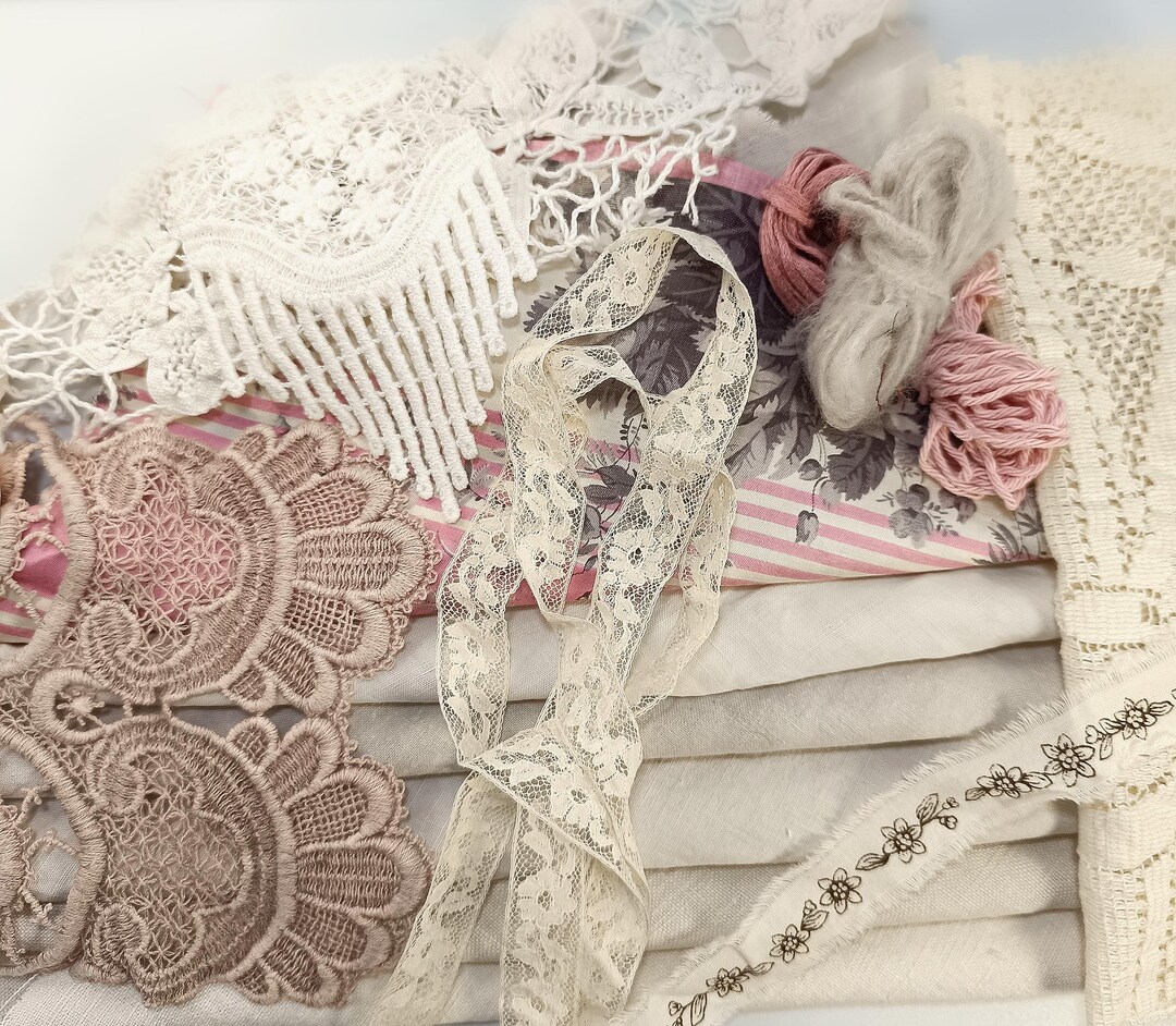 Vintage Blush Textile Kit – Antique Fabrics, Lace and Wool for Slow ...