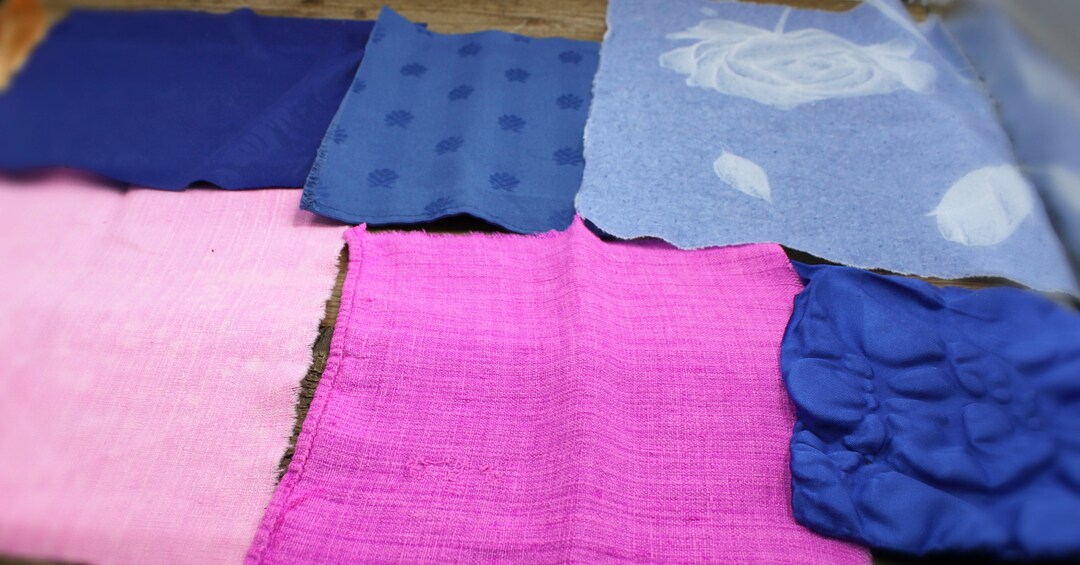 Vintage Fabric, Batch of Old Fuchsia Pink Fabric, Deep Blue, Old Ribbon ...